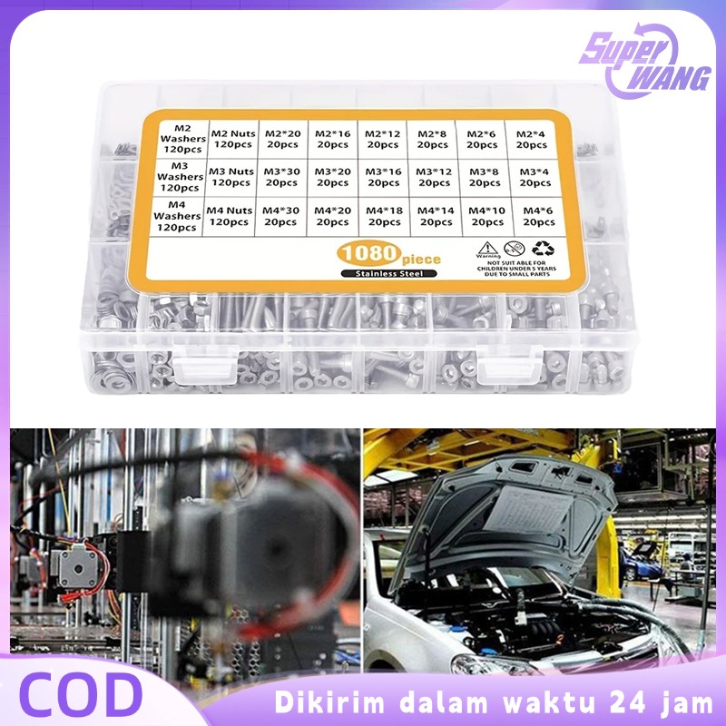 Jual 1080pcs Mur Dan Baut Set M2/M3/M4 Hex Socket Bolt And Nut 304 ...
