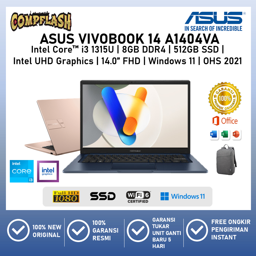 Jual ASUS VIVOBOOK 14 A1404VA I3 1315 RAM 8GB 512GB SSD WINDOWS 11+OHS ...