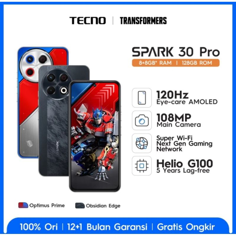 Jual TECNO SPARK 30 PRO 8+8Gb+128Gb 120Hz Eye Care Amoled display 108Mp Main Camera, super Wifi ...