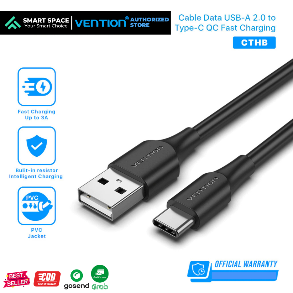 Jual VENTION Kabel Data USB to Type-C 3A 0.25M - 3M Cable Android ...