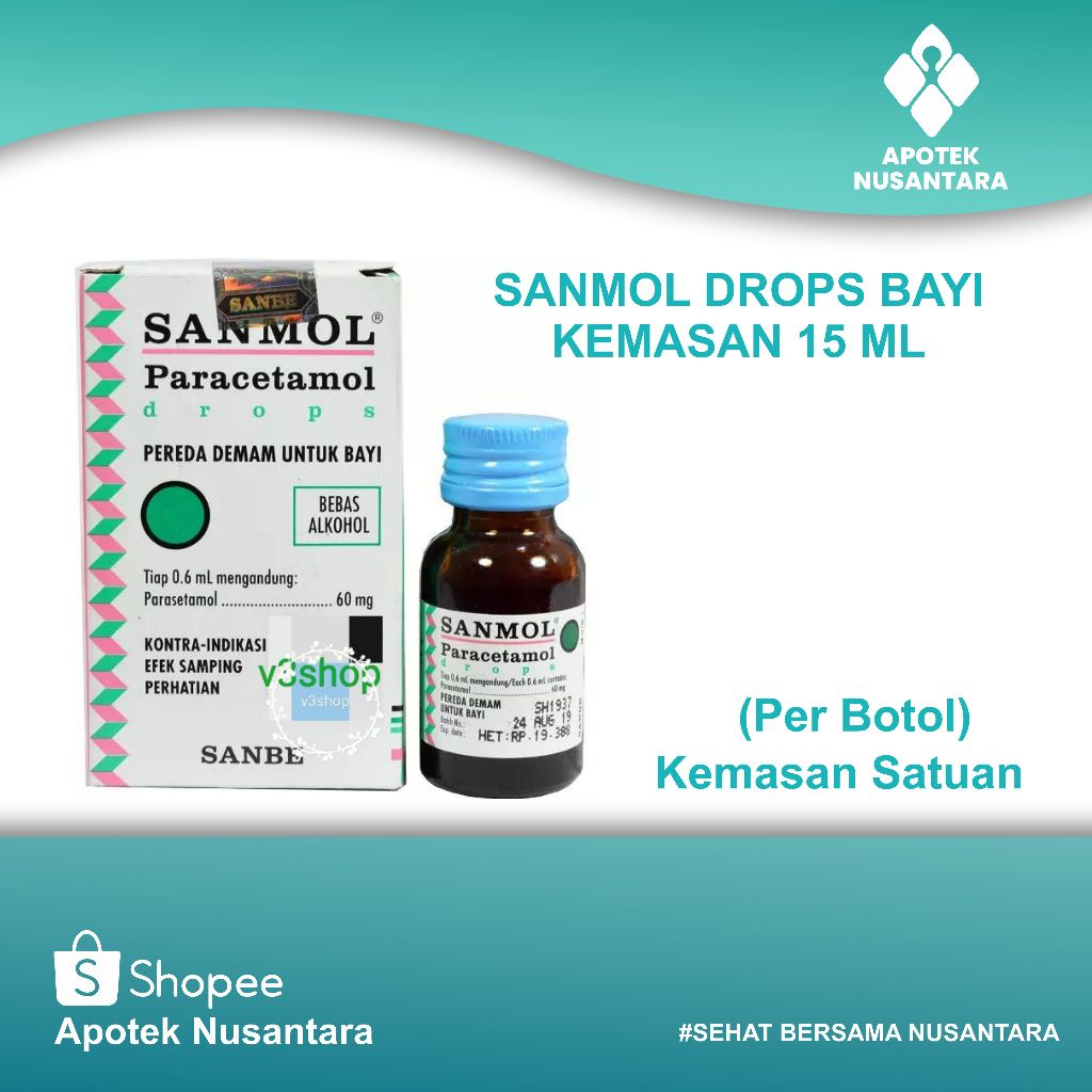 Jual SANMOL DROPS PARACETAMOL PEREDA DEMAM UNTUK BAYI KEMASAN 15 ML ...