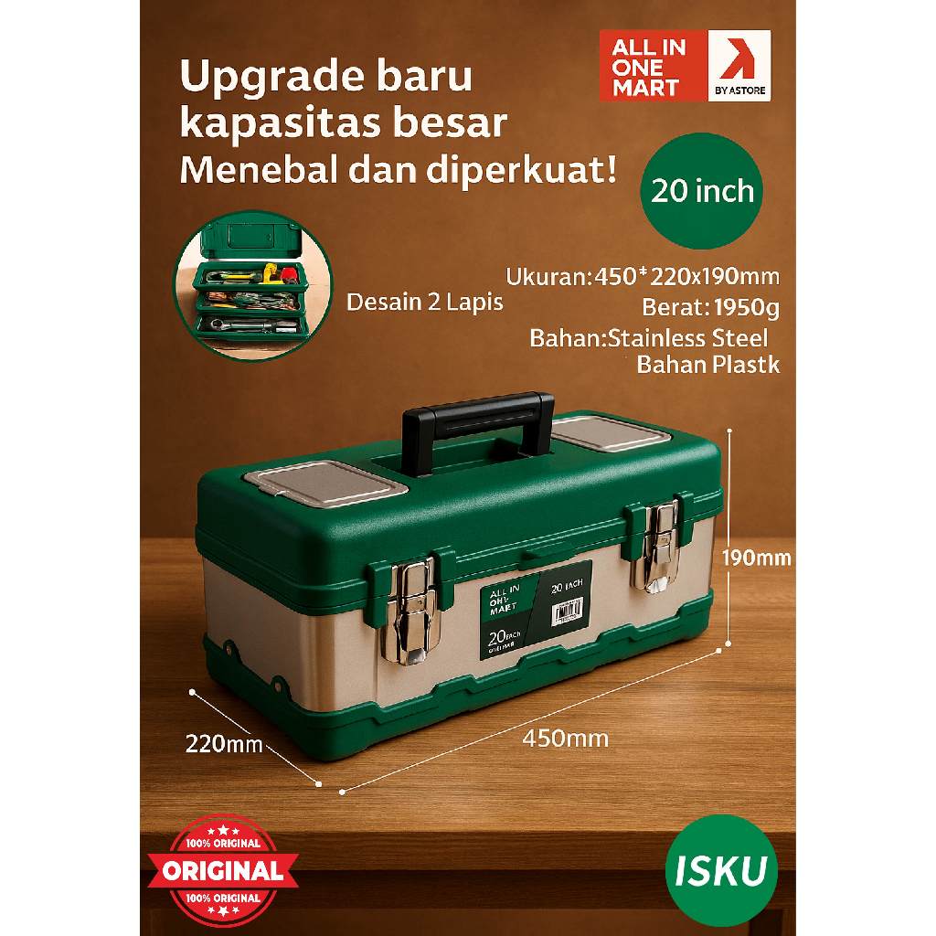 Jual ISKU Tool box Besar Besi tahan karat box alat perkakas 20 inch ...