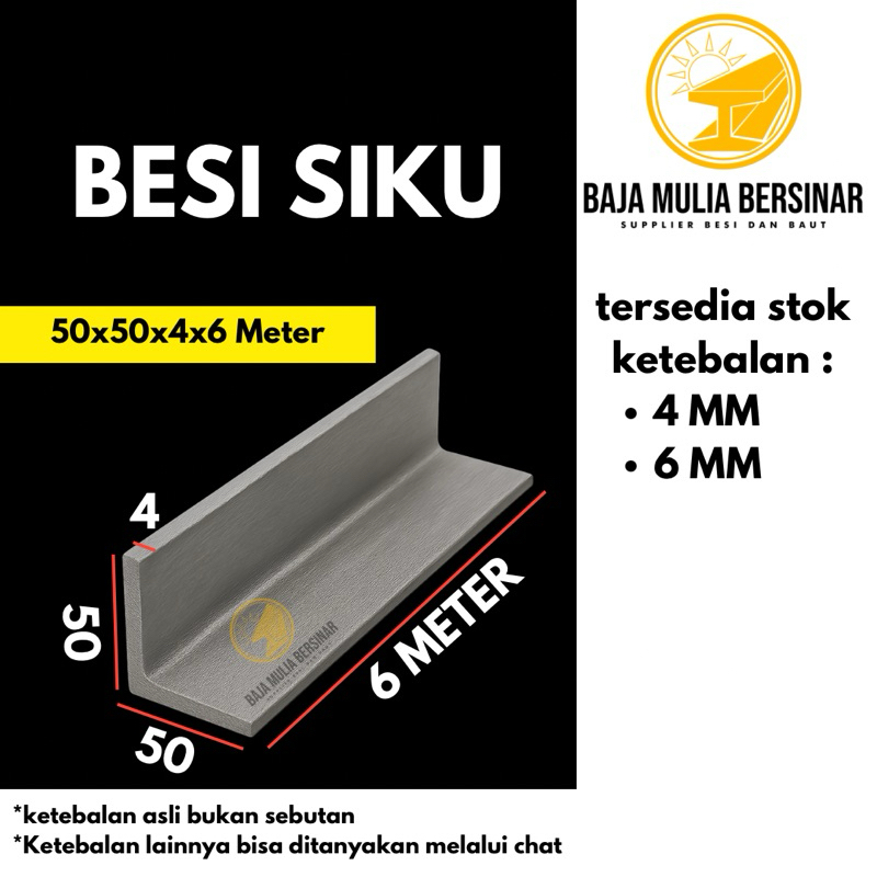 Jual Besi Siku 50x50 Panjang 6M | Tebal 4 – 6mm | Kuat & Presisi ...