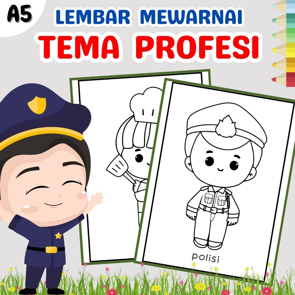 Jual Lembar Mewarnai Tema Profesi - Coloring Page - Worksheet Edukasi ...