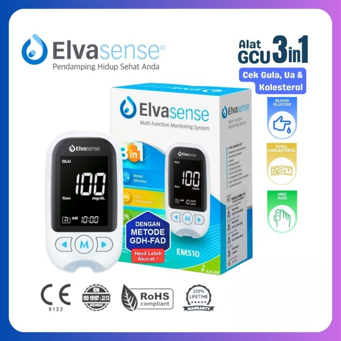 Jual Alat Cek GCU 3in1 Elvasense Alat Cek Gula Darah, Kolestrol, Asam ...