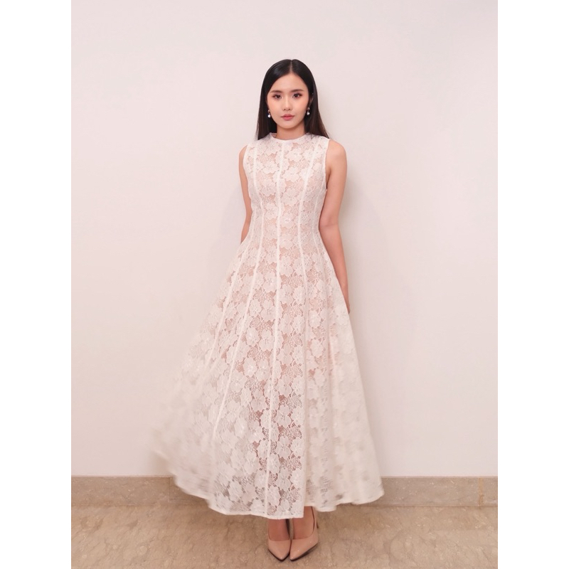 Jual Lady Lace Midi Dress - Cherry Bunny | Party Brunch Casual Dress ...