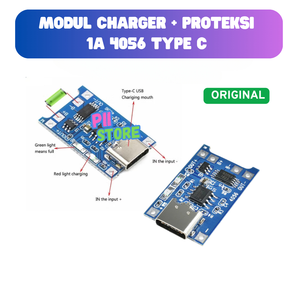 Jual MODUL CHARGER TP4056 4056 TYPE C SOKET PROTEKSI PROTECTION LITHIUM ...