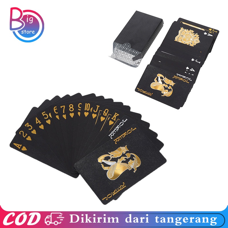 Jual 1 Set Playing Card Black Gold Foil Kartu Remi Plastik Pvc Hitam ...