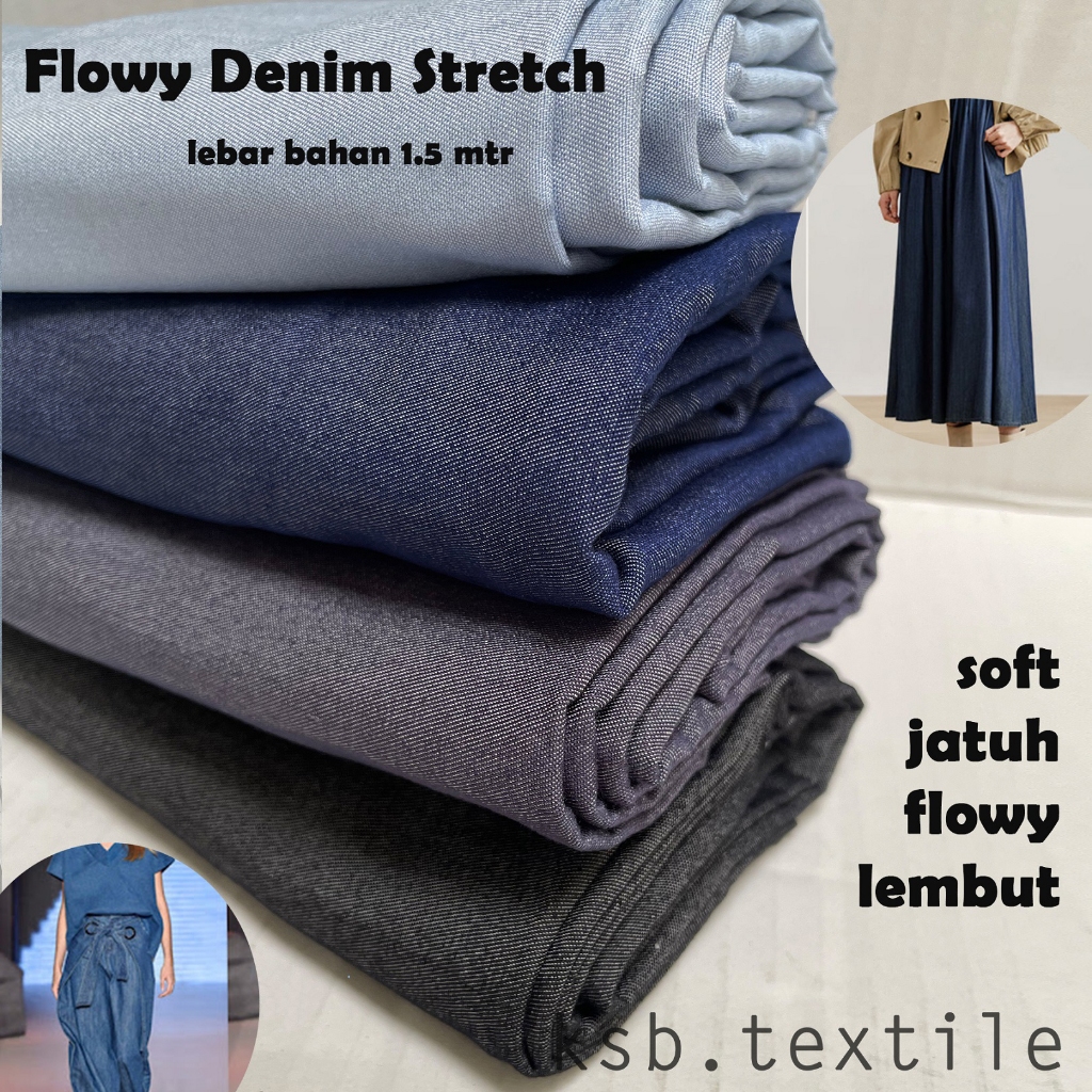 Jual Flowy Denim Stretch / Kain Tencel Jeans Melar / Bahan Dress Kemeja ...