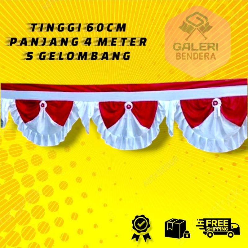 Jual umbul umbul gelombang bendera background merah putih yks 4 meter 5 gelombang | Shopee Indonesia