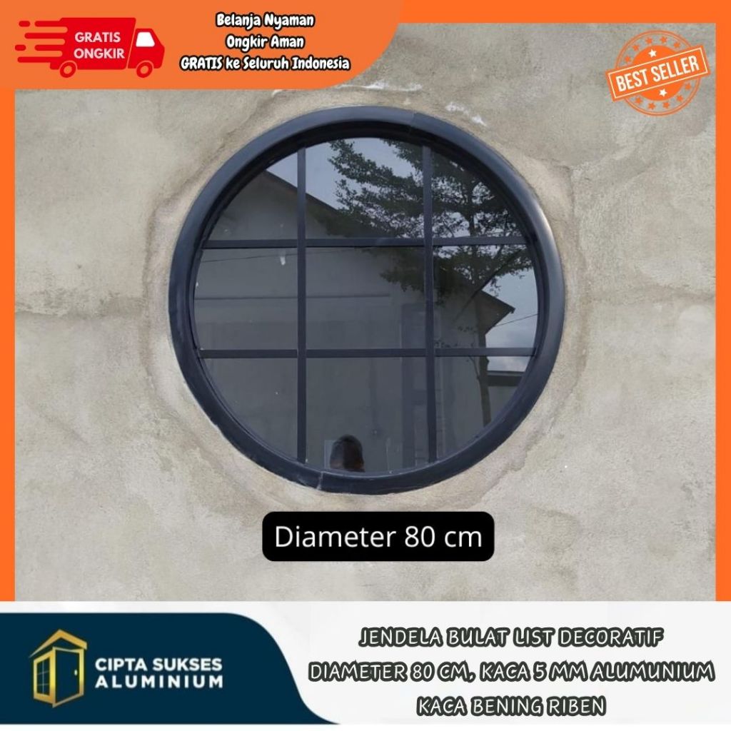 Jual jendela bulat kaca mati diameter 80 cm aluminium FREE PALET KAYU ...