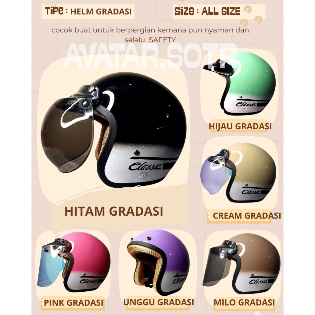 Jual Helm Bogo Dewasa Classic Gradasi hijab model kekinian | Shopee ...