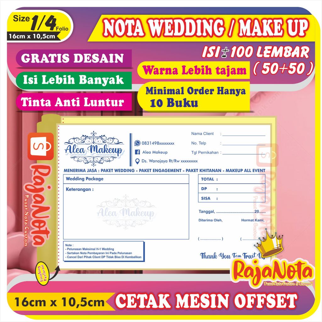 Jual Nota Wedding / Kwitansi Wedding Custom Request Nama Toko 1/4 Folio ...