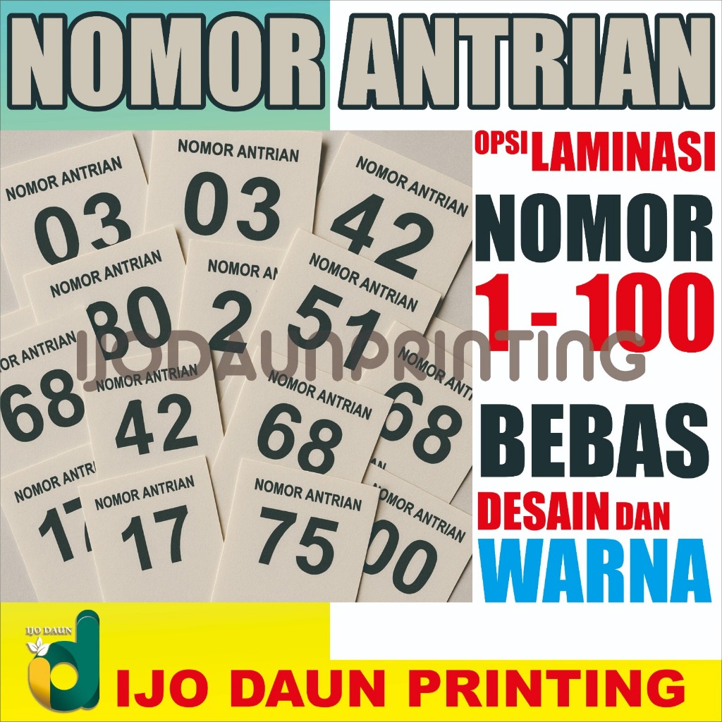 Jual CUSTOM NOMOR ANTRIAN GRATIS DESAIN PROSES CEPAT UKURAN 5X5 ...