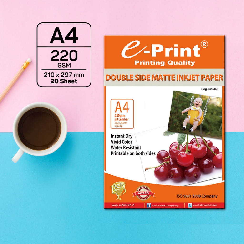 Jual e-Print Double Side Matte Inkjet Paper A4 220gsm 20Lembar | Shopee ...