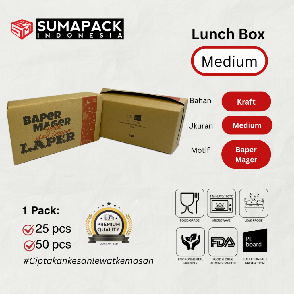 Jual Lunchbox Kraft Medium Isi 50 pcs| Paper Lunch Box Medium | Motif ...