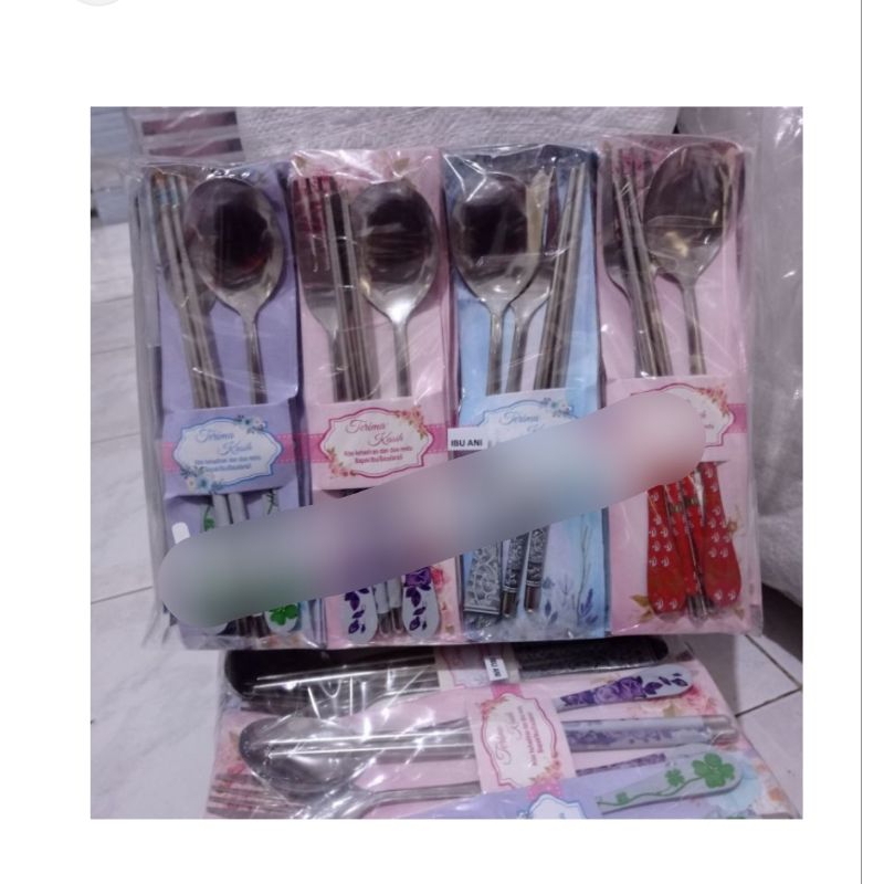 Jual S (S42) SOUVENIR 1 SET ALAT MAKAN STAINLESS KEMASAN ALAS SHABY ...