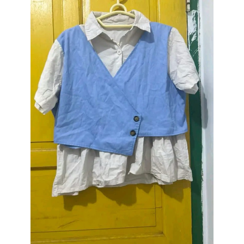 Jual Baju putih Vest Biru | Shopee Indonesia