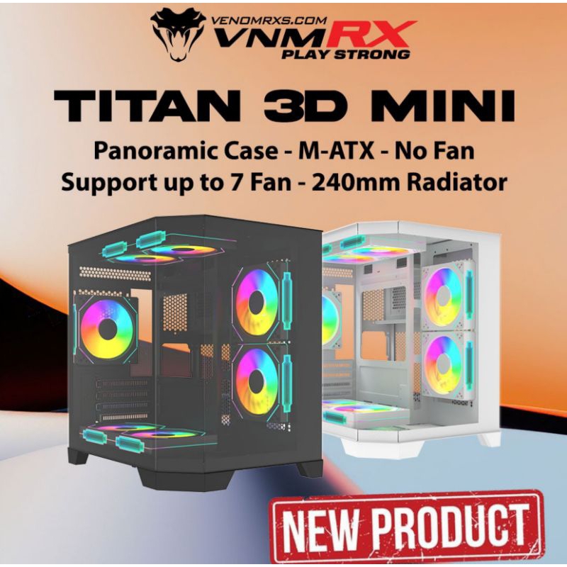 Jual Casing Gaming VenomRX TITAN 3D Mini mATX Black / White No Fan ...