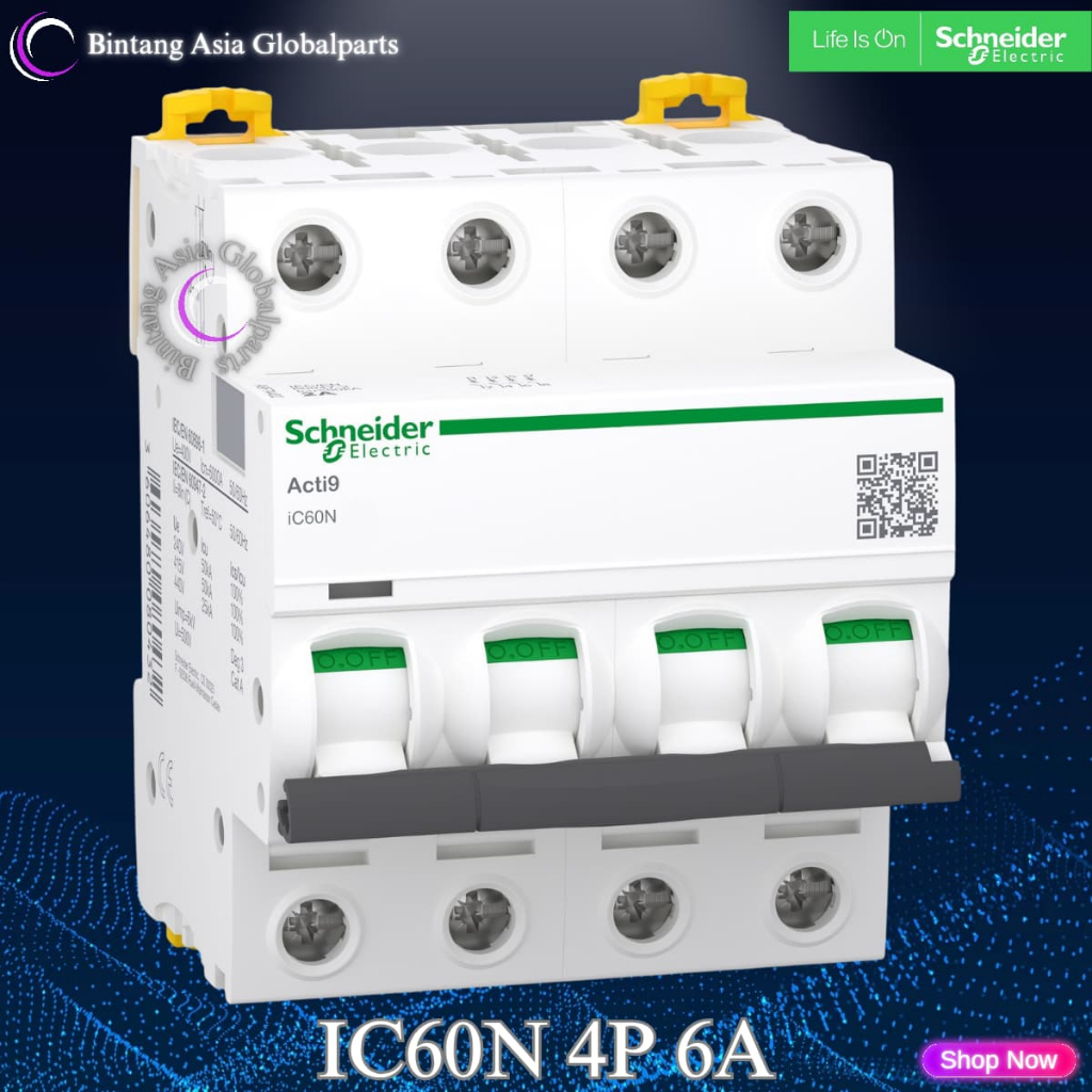 Jual MCB 4p 6a Schneider iC60N Original / MCB 4 Phase 6 Ampere A9F74406 ...