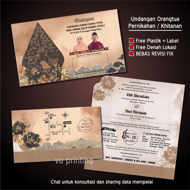 Jual Undangan Orang Tua Pernikahan Anak Pengantin Khitan Hajatan Ulem ...