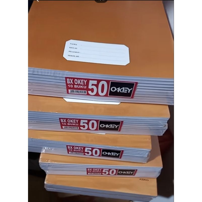 Jual OKEY buku tulis panjang/boxy 50 lembar sampul coklat isi 10 buku ...