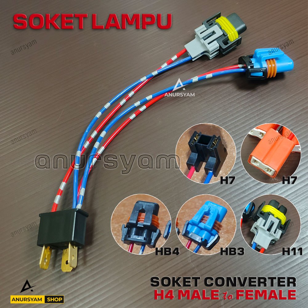 Jual Socket Converter HID LED H4 to HB3 H11 HB4 - Adaptor Soket ...
