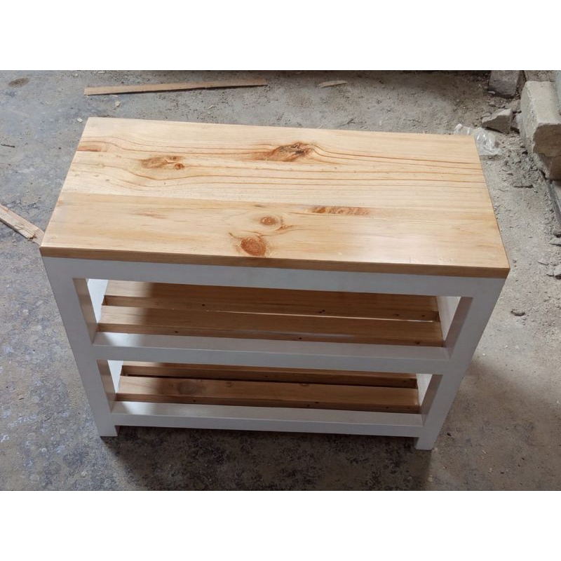 Jual Bangku Rak Sepatu Full Kayu jati Belanda kaki cat Duco putih atas ...