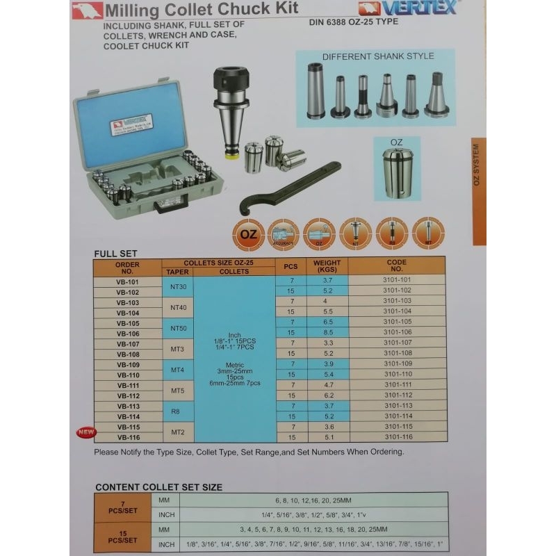Jual Vertex arbor collet set Nt-40 OZ25 7pcs | Shopee Indonesia