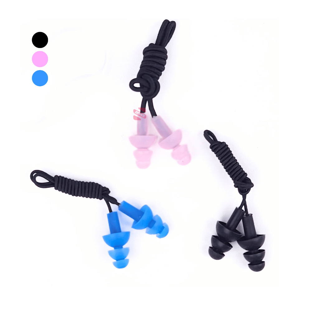 Jual SILVER Earplug / Penutup telinga renang silikon dengan tali. Soft ...