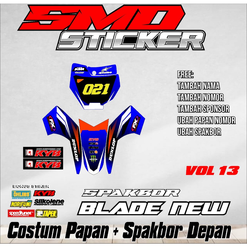Jual (COD) TERBARU DECAL PAPAN SPAKBOR DEPAN BELAKANG blade new KX KLX 150 KLX BF KLX GORDON ...