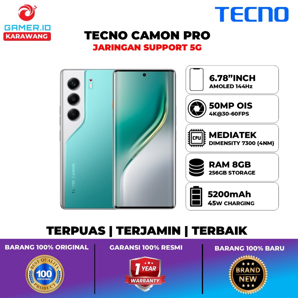 Jual Tecno Camon 40 Pro 5G Ram 8GB Memory 256GB Layar Amoled Curved 144Hz Dimensity 7300 Kamera ...