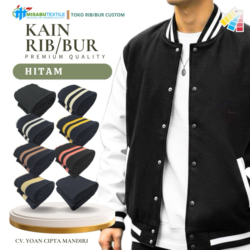 Jual Kain rib bur jaket hitam polyester rajut premium 1x1 dan 2x2 untuk ...
