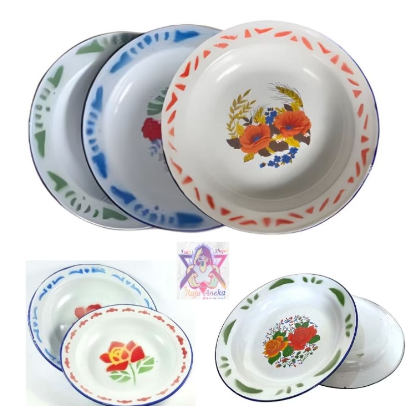 Jual PIRING SENG ENAMEL BERMOTIF / PIRING ENAMEL JADUL / PIRING MAKAN ...