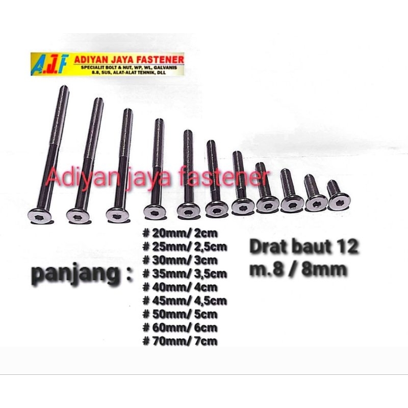 Jual Baut jcbc Stainless 304/ Baut Furnicure/ drat baut 12/ M.8 ( panjang 2cm s/d 7cm ) 1pcs ...