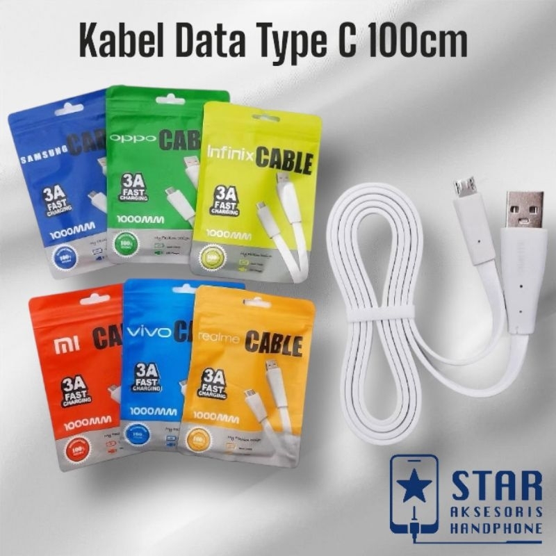 Jual Kabel Data Kabel charger Type C 3A 100cm Kabel casan Type C ...