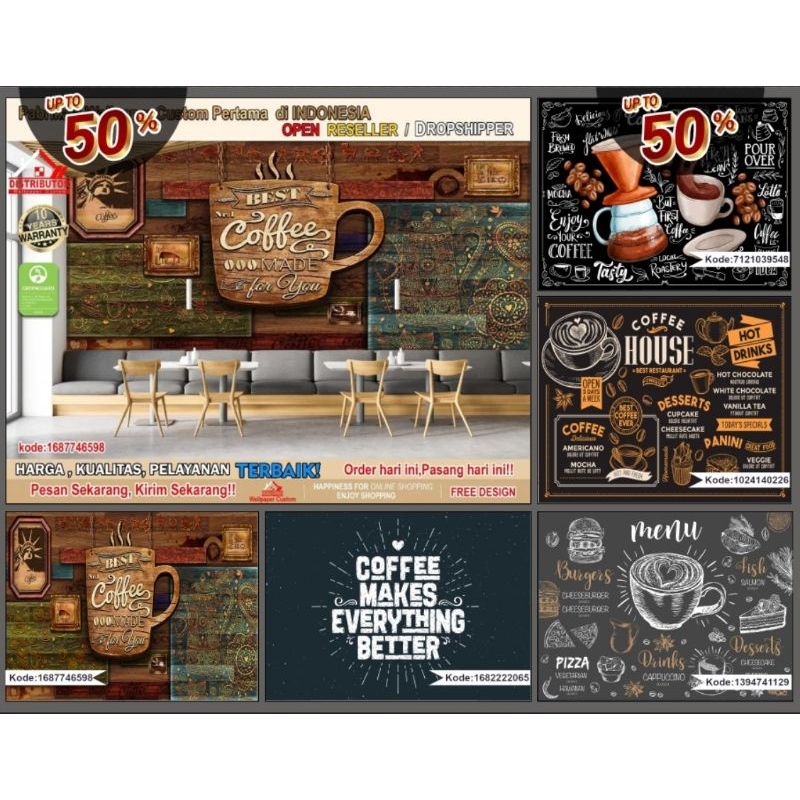 Jual Wallpaper Custom 3D Tema Coffee | Coffeshop | Warung Kopi ...