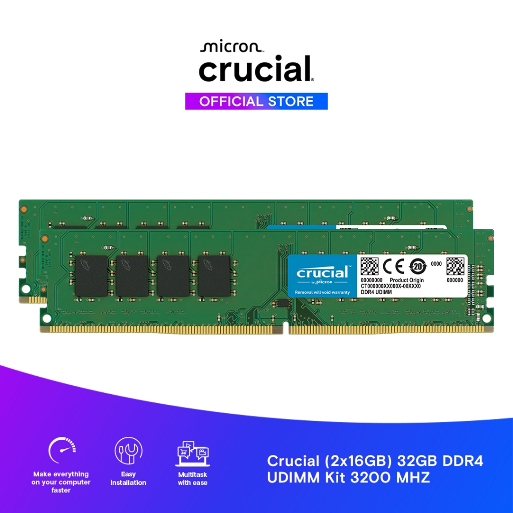Jual Crucial UDIMM 32GB Kit (16GBx2) DDR4-3200 Longdimm Memory RAM PC | Shopee Indonesia