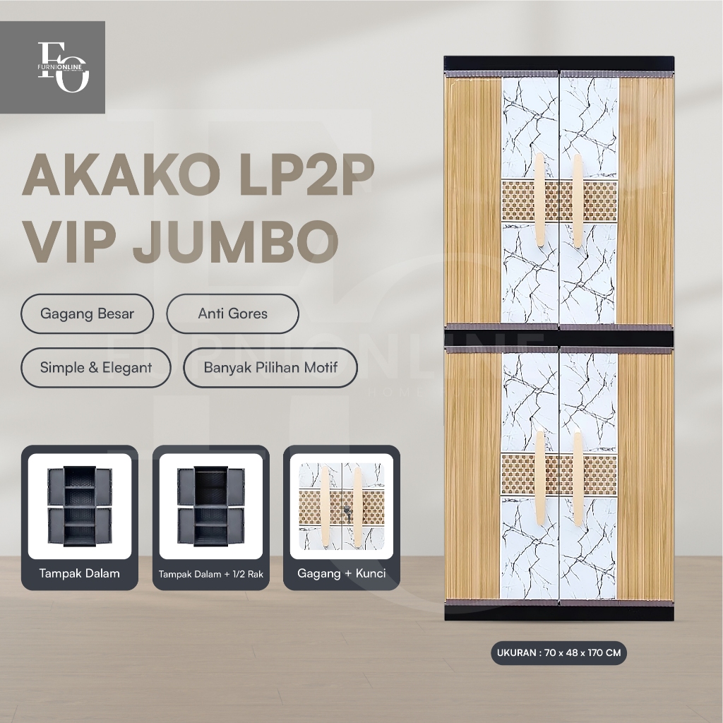 Jual AKAKO - Lemari Pakaian Plastik 2 Pintu Jumbo Motif VIP LP2P Tanpa Kaca | Shopee Indonesia