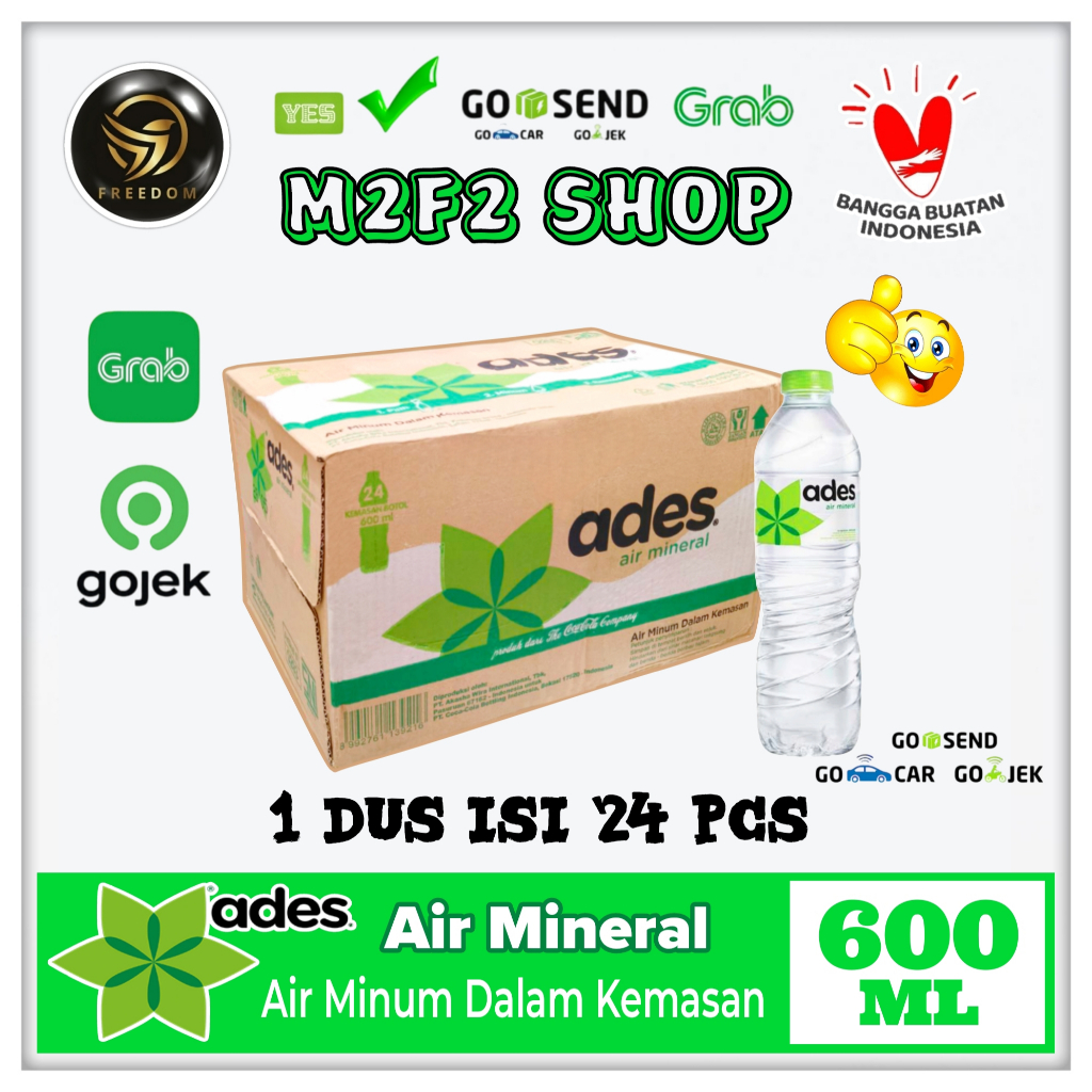 Jual Air Mineral Ades Botol Tanggung Pet - 600 ml Kemasan Karton (Khusus Bluebird/Gosend/Grab ...