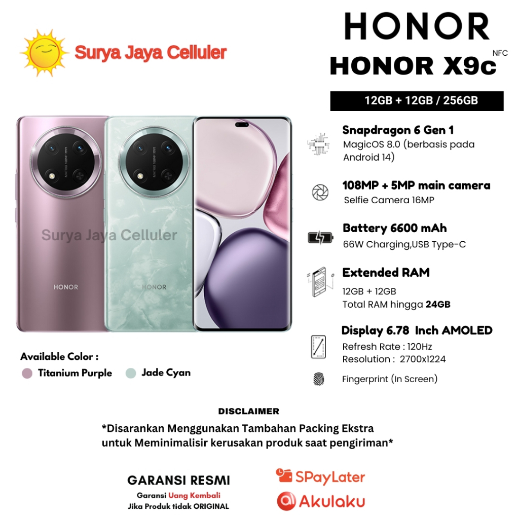 Jual HP HONOR X9C 5G NFC 12/256 GB (GARANSI RESMI HONOR) | Shopee Indonesia