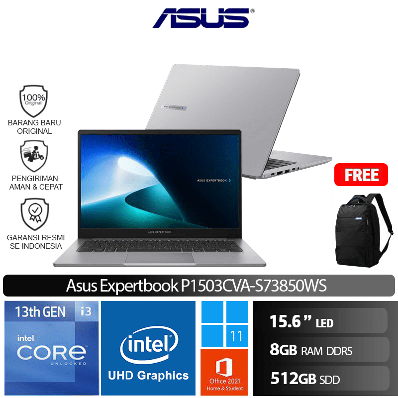 Jual Laptop Asus Expertbook P1503CVA-S73850WS/Intel Core i3-1315U/8GB ...