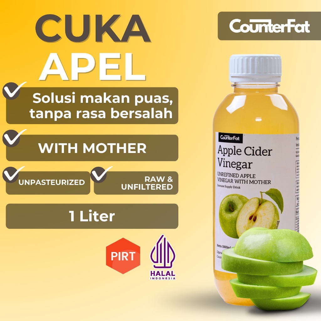 Jual CounterFat 1 Liter Cuka Apel With The Mother Pure Apple Cider ...