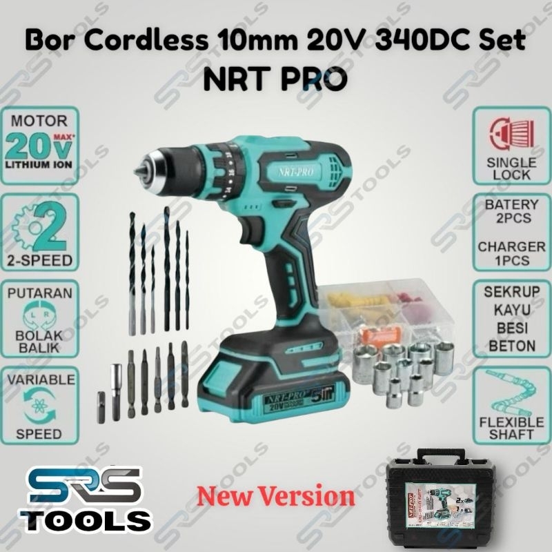 Jual NRT PRO 340 DC Set Mesin Bor Baterai Cordless 10 mm 20 Volt / Bor ...