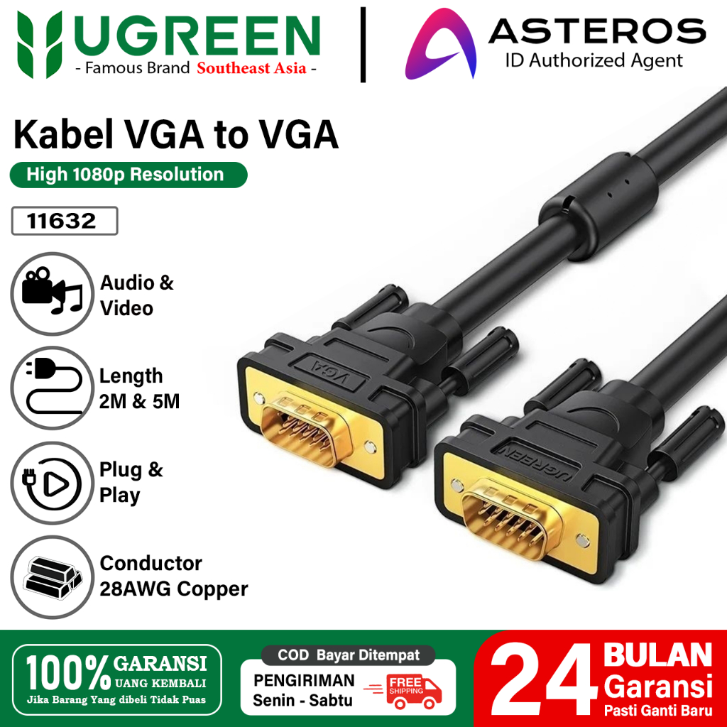 Jual UGREEN Kabel VGA To VGA 1080p Full HD Male Premium Shielded length ...