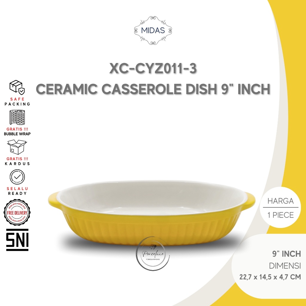 Jual Midas Piring Stoneware Kaserol 9" Kuning 600 ml Casserole Baking ...