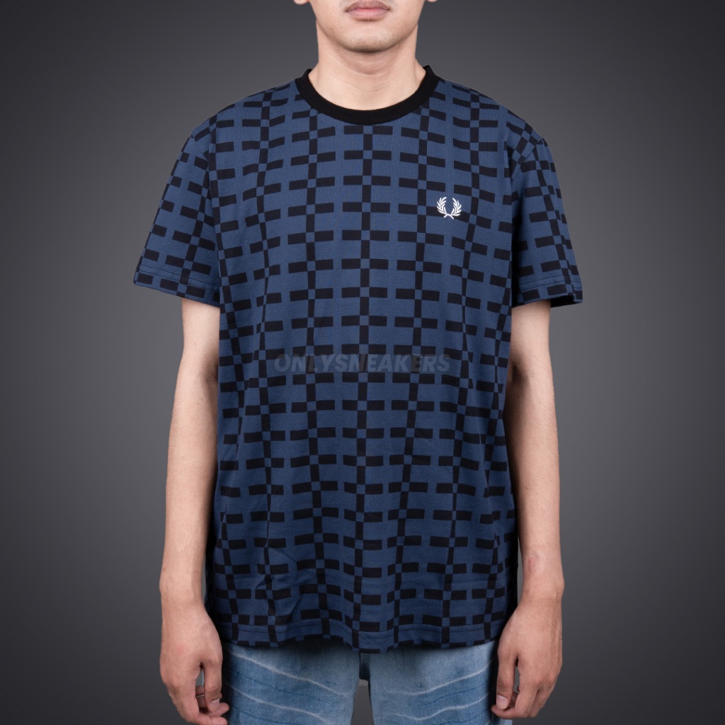 Jual FRED PERRY GEOMETRIC JACQUARD NAVY TEE | Shopee Indonesia