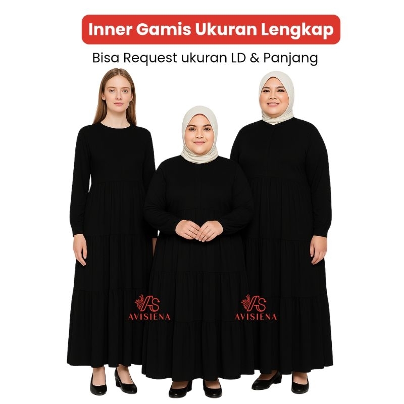 Jual AVISIENA GAMIS INNER LENGAN PANJANG HITAM | Ukuran LD dan Panjang ...