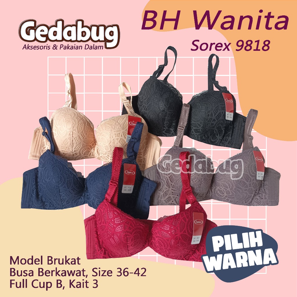 Jual Bra Sorex 9818 Busa Brukat Berkawat Bh Sorex Wanita Erina Kait 3 ...