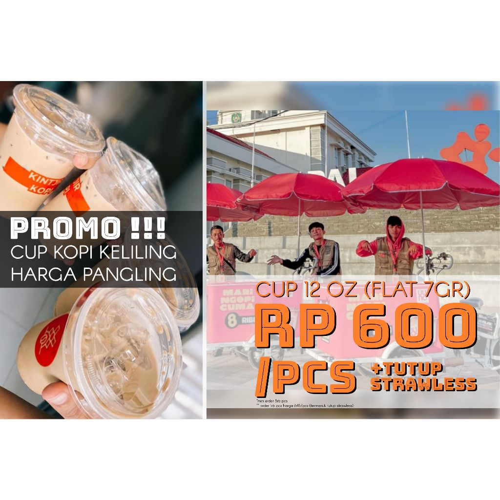 Jual PROMO CUP KOPI KELILING 12 0Z 7 GR FLAT DENGAN TUTUP STRAWLESS LID ...